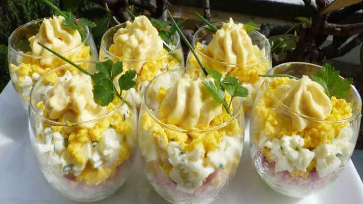 Verrines Dœufs Mimosa Au Jambon Raffinées Et Savoureuses