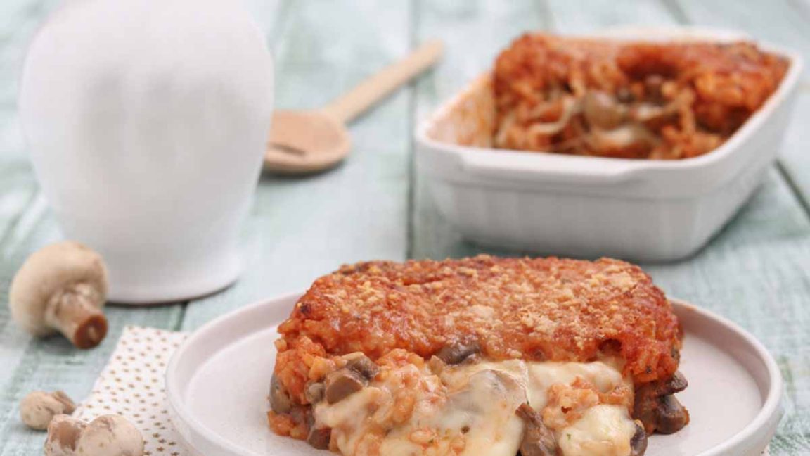 Gratin de risotto aux champignons: un plat filandreux et super savoureux