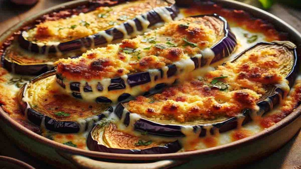 Aubergines gratinées aux tomates cerises: gourmandes et filandreuses