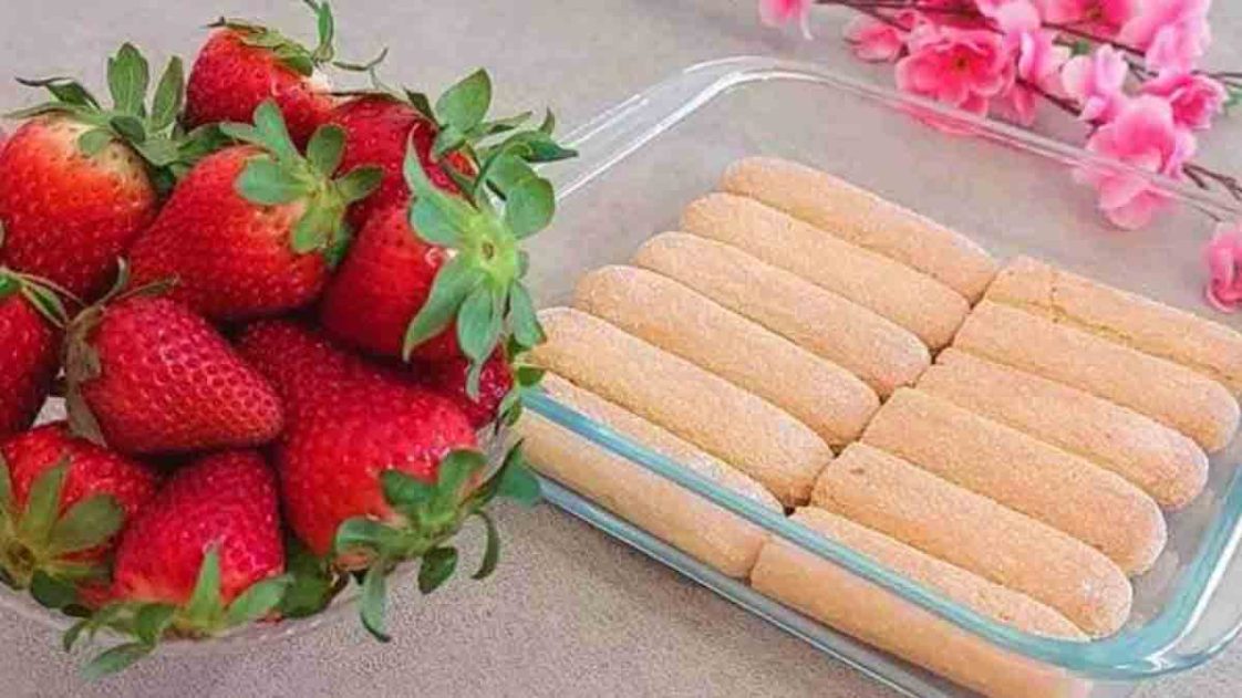 Gâteau de boudoirs crémeux aux fraises et au yaourt: sans cuisson ...